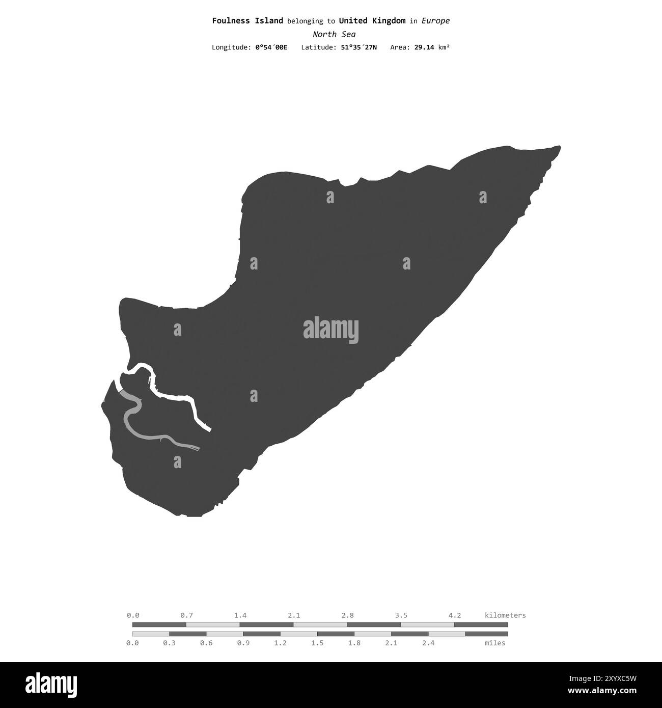Foulness Island in the North Sea, belonging to United Kingdom, isolated ...