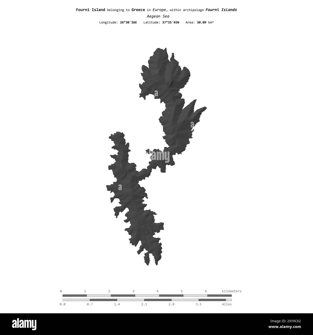 Fourni Island in the Aegean Sea, belonging to Greece, isolated on a ...