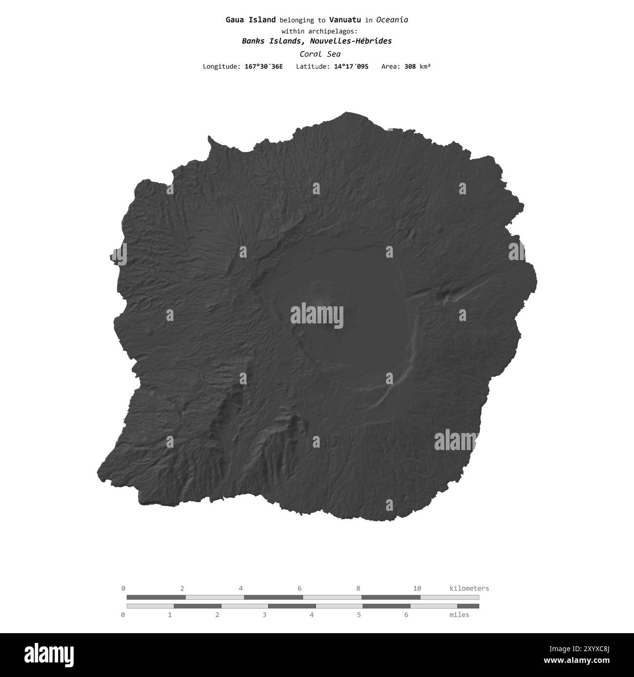 Gaua Island in the Coral Sea, belonging to Vanuatu, isolated on a ...