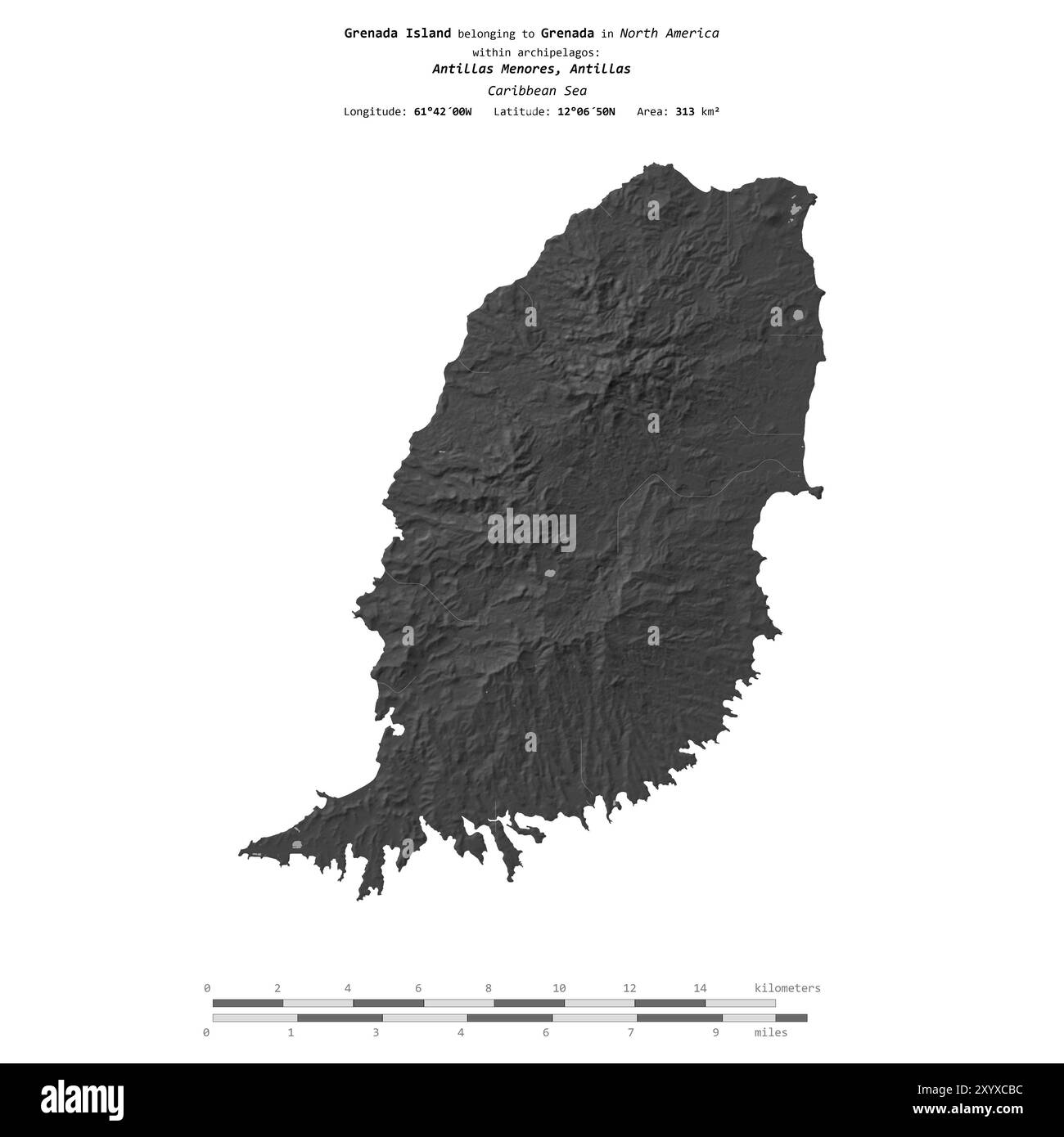 Grenada Island in the Caribbean Sea, belonging to Grenada, isolated on ...