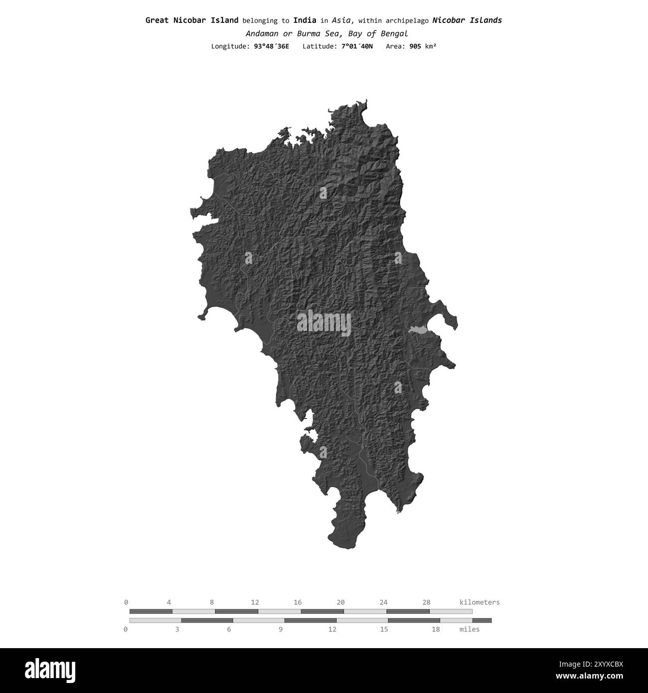 Great Nicobar Island in the Bay of Bengal, belonging to India, isolated ...