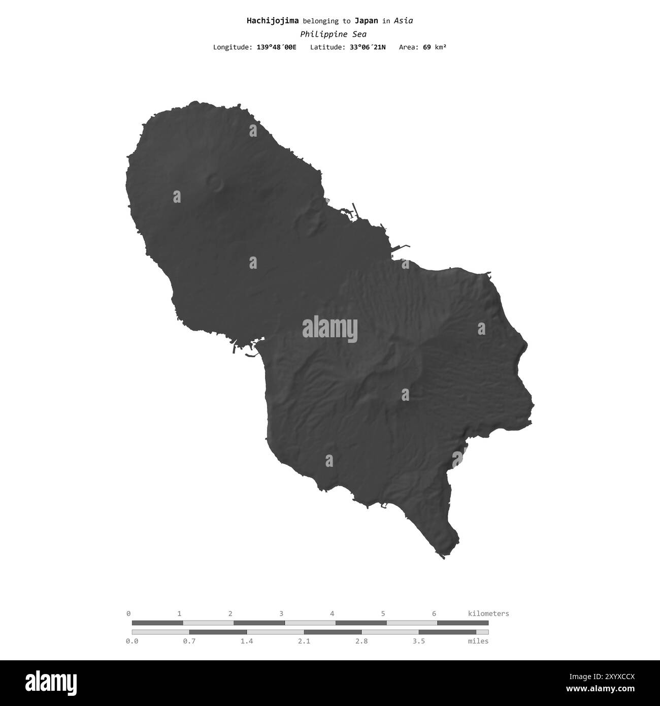 Hachijojima in the Philippine Sea, belonging to Japan, isolated on a ...