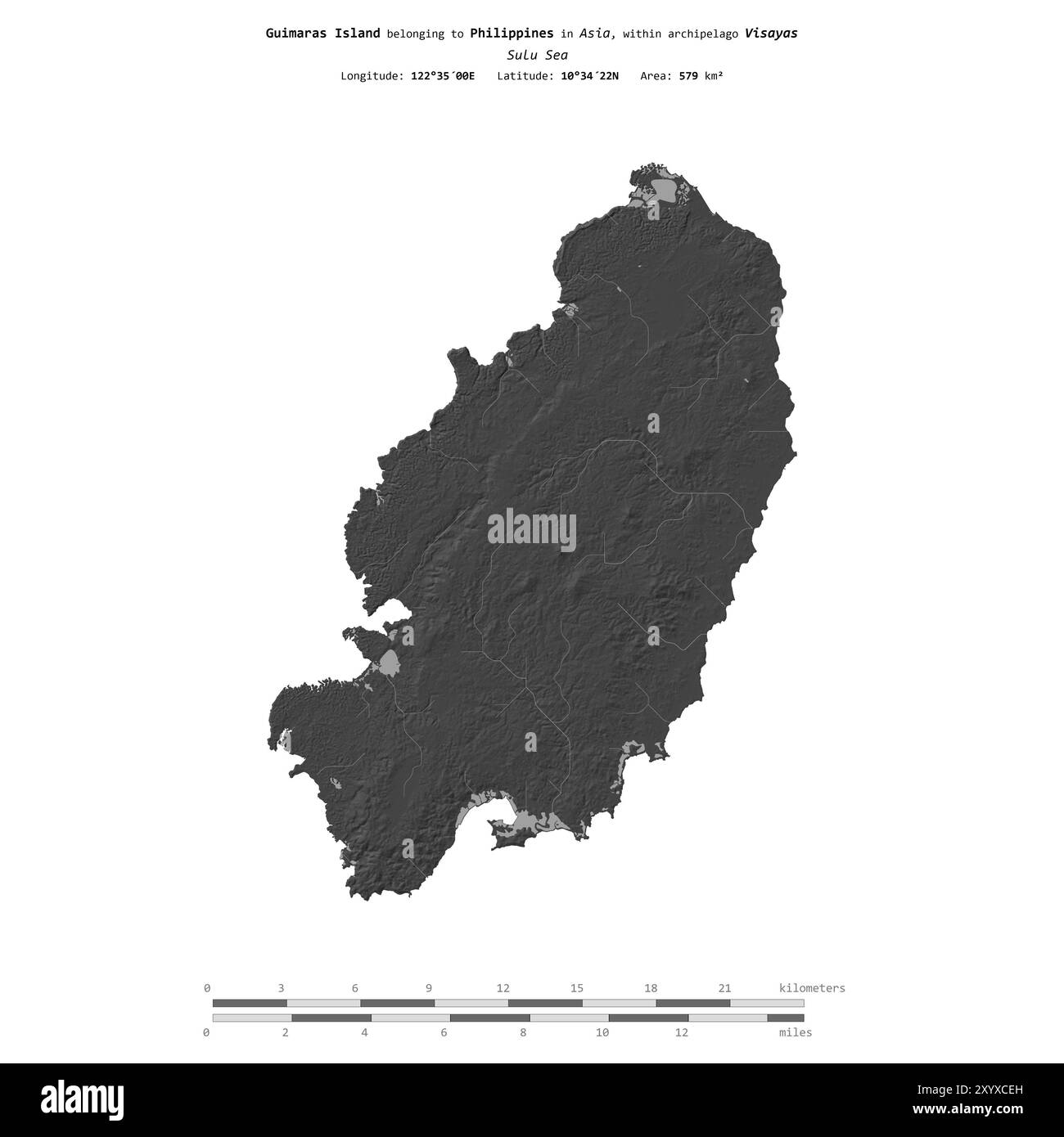 Guimaras Island in the Sulu Sea, belonging to Philippines, isolated on ...