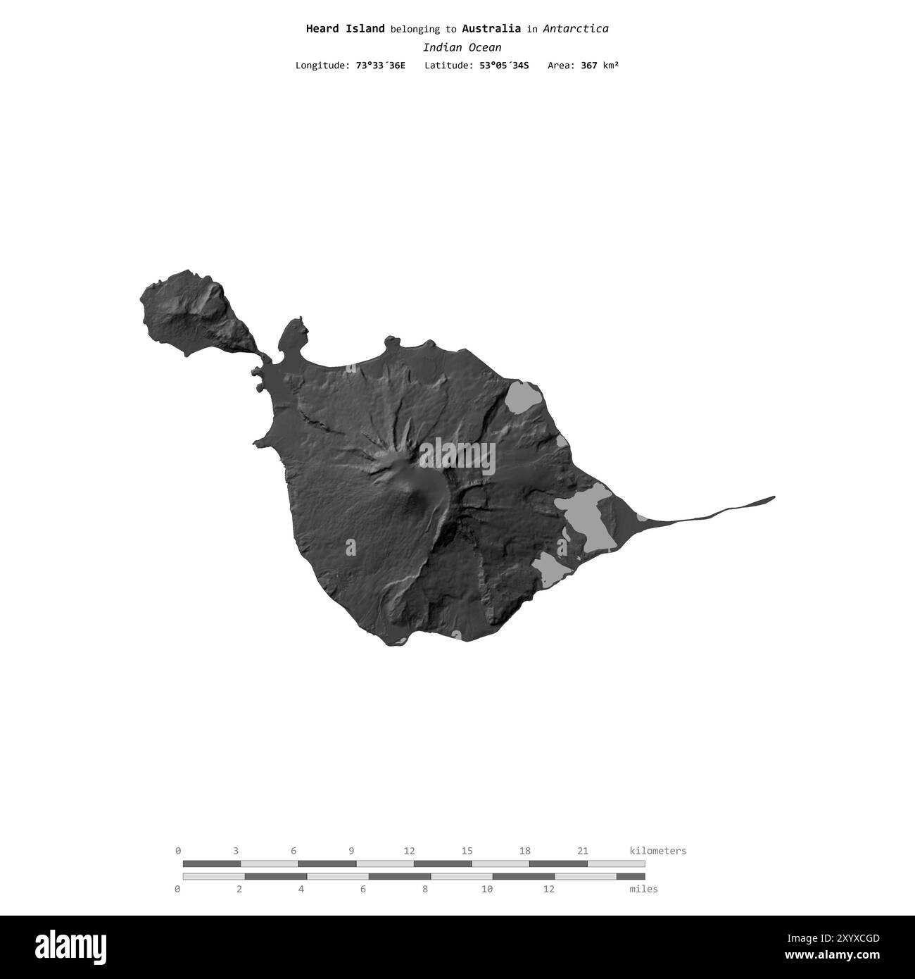 Heard Island in the Indian Ocean, belonging to Australia, isolated on a ...