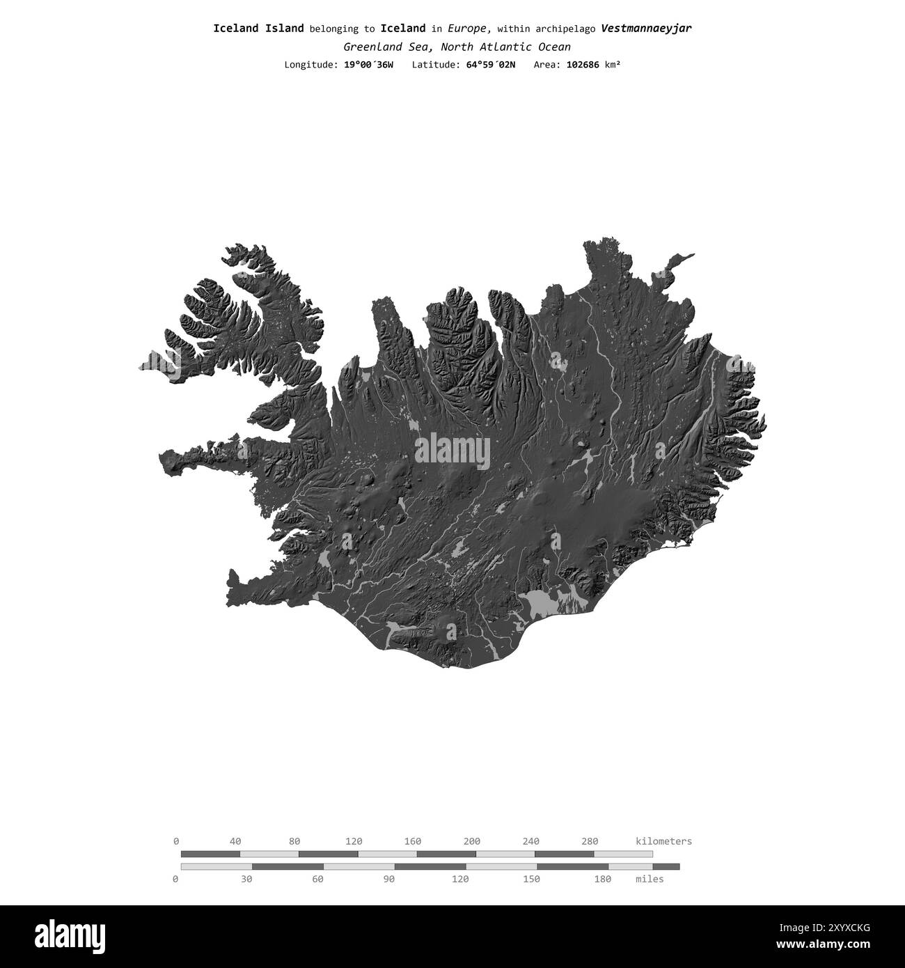 Iceland Island in the Greenland Sea, belonging to Iceland, isolated on ...