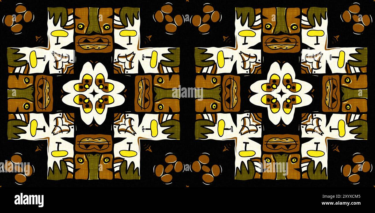 Modern tribal shape mud cloth border effect seamless pattern. Stylized ...