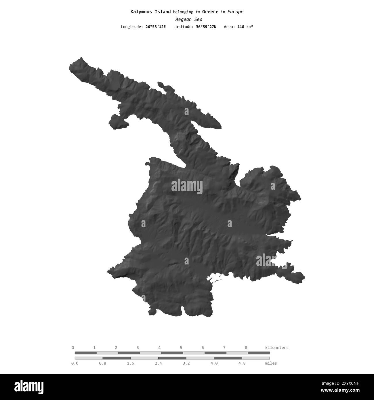 Kalymnos Island in the Aegean Sea, belonging to Greece, isolated on a ...