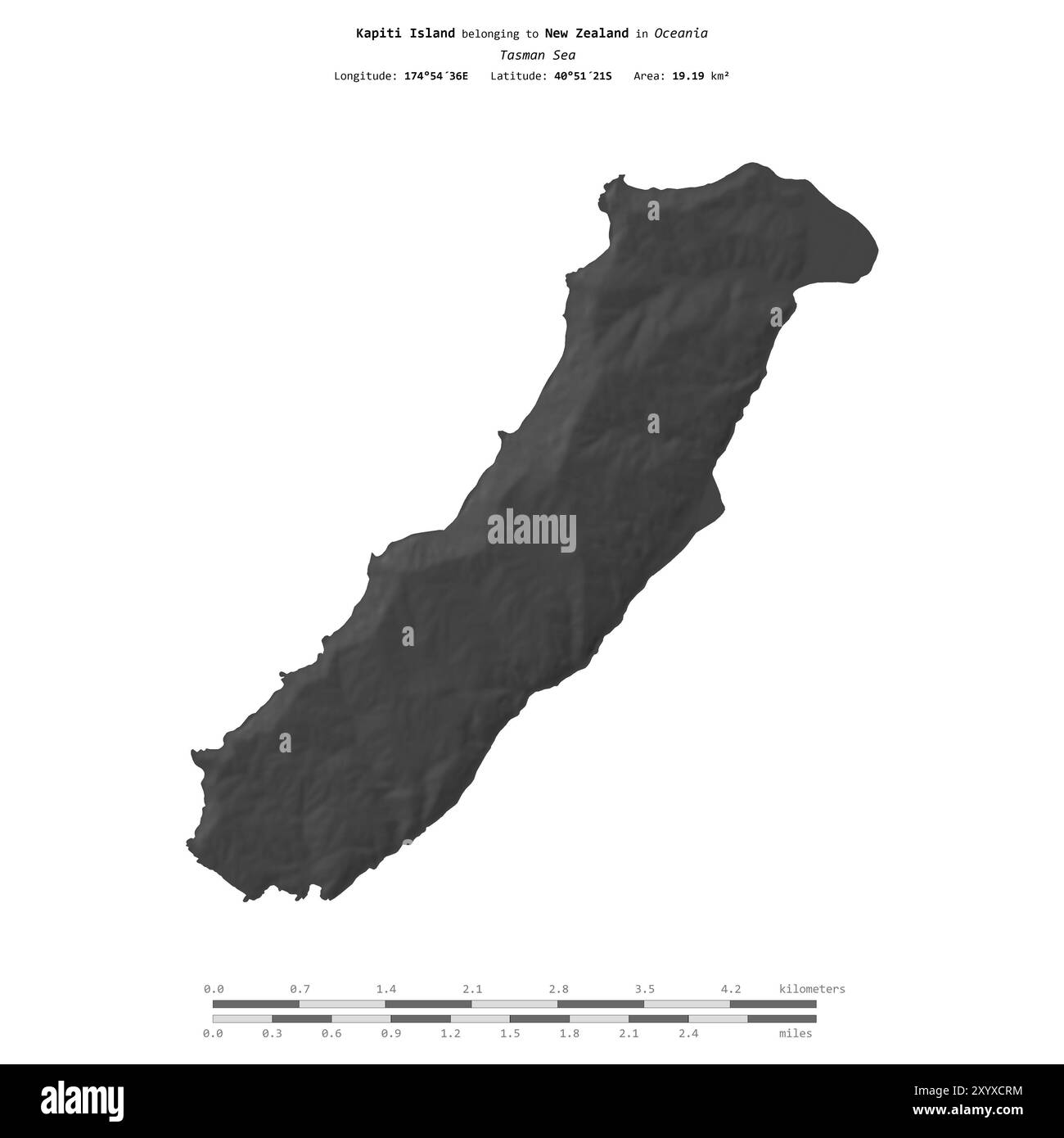 Kapiti Island in the Tasman Sea, belonging to New Zealand, isolated on ...