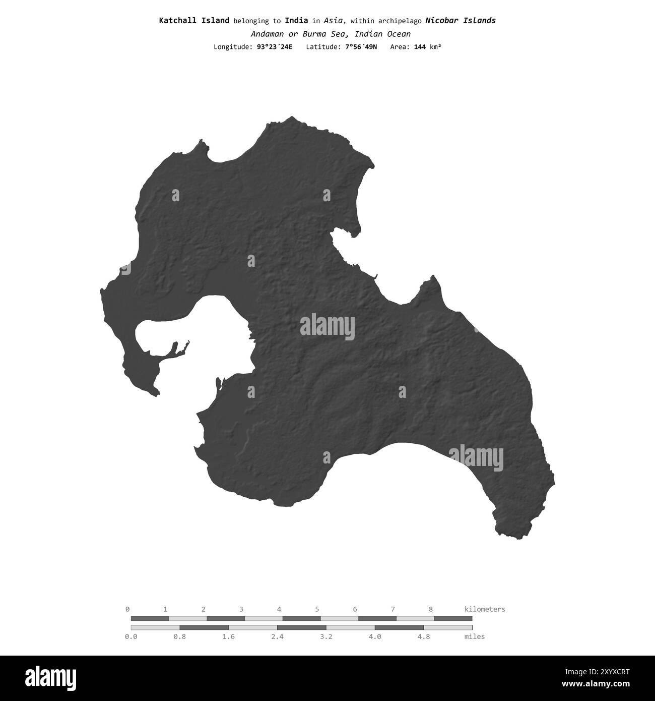 Katchall Island in the Indian Ocean, belonging to India, isolated on a ...