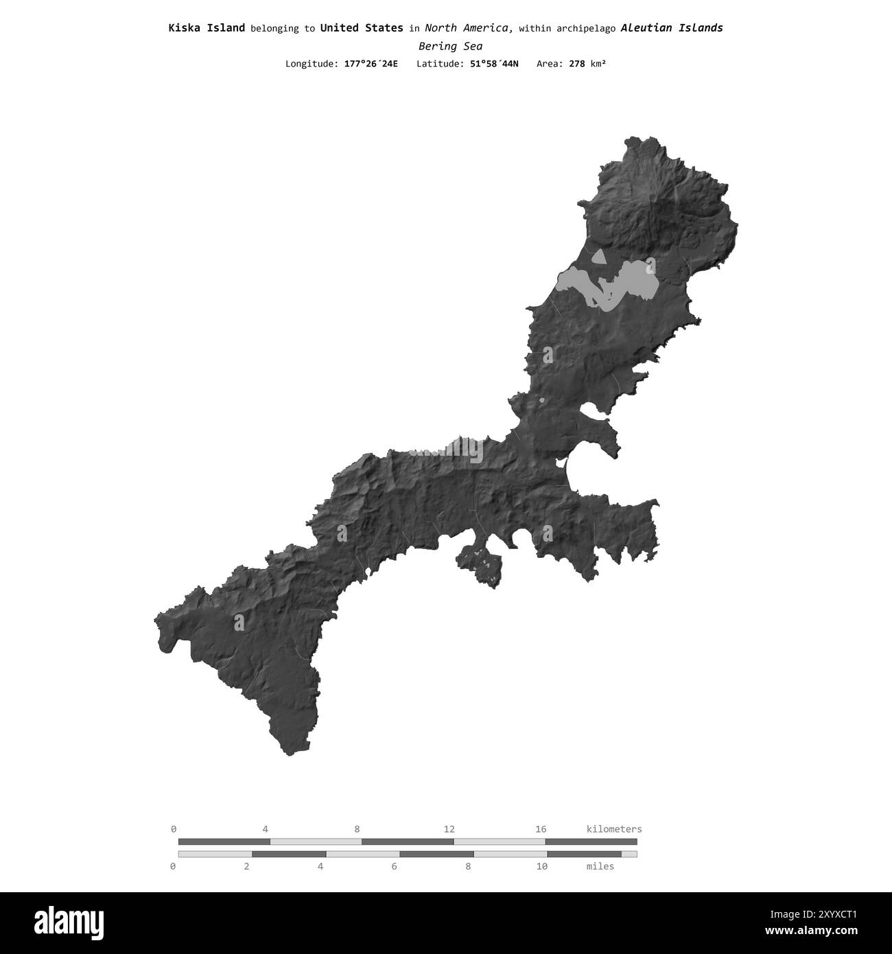Kiska Island in the Bering Sea, belonging to United States, isolated on ...