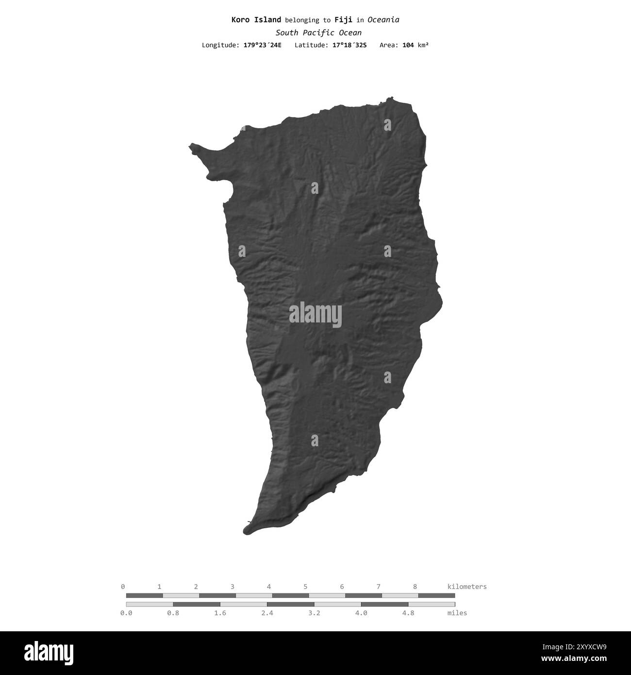Koro Island in the South Pacific Ocean, belonging to Fiji, isolated on ...