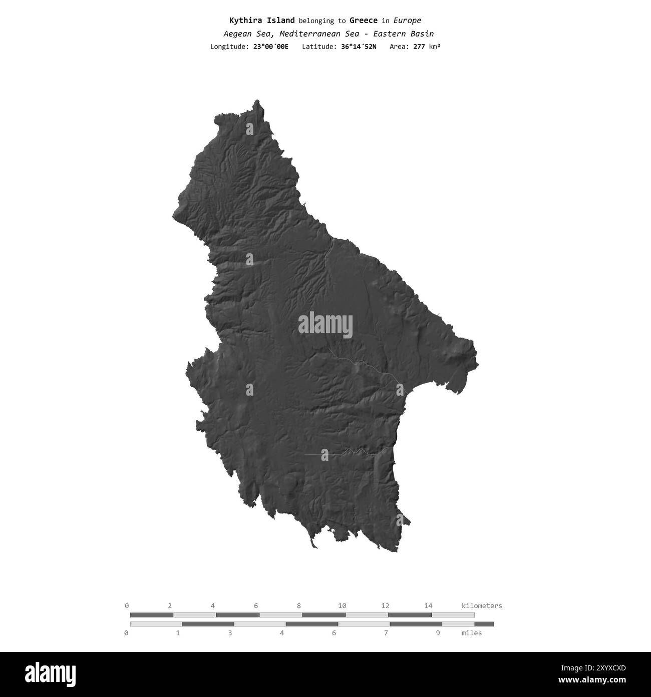 Kythira Island in the Aegean Sea, belonging to Greece, isolated on a ...