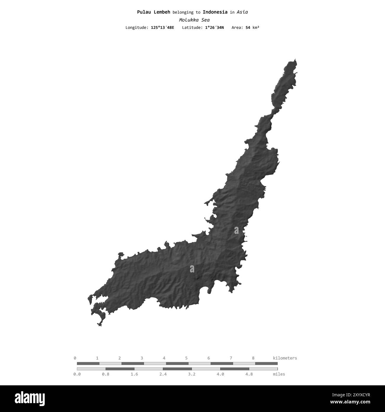 Pulau Lembeh in the Molukka Sea, belonging to Indonesia, isolated on a ...
