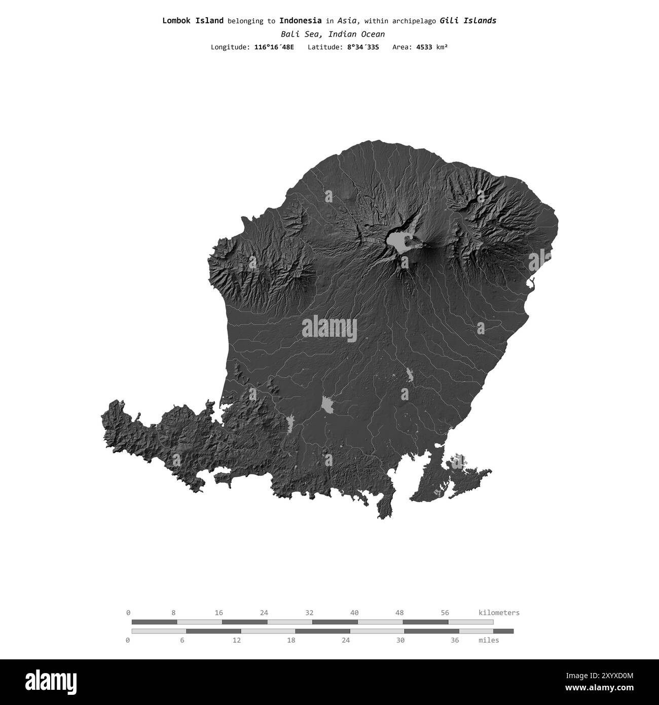 Lombok Island in the Bali Sea, belonging to Indonesia, isolated on a ...