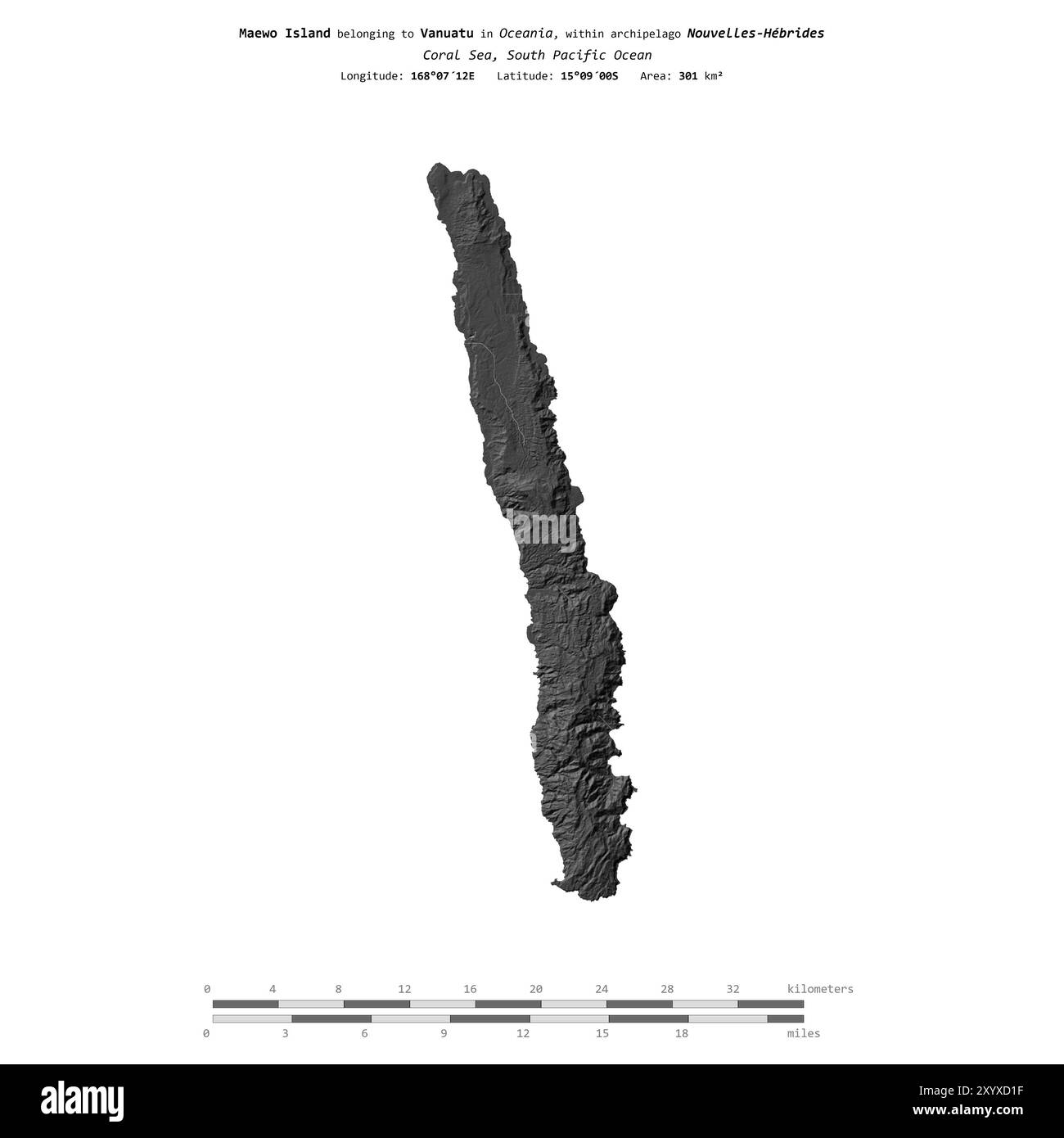 Maewo Island in the Coral Sea, belonging to Vanuatu, isolated on a ...
