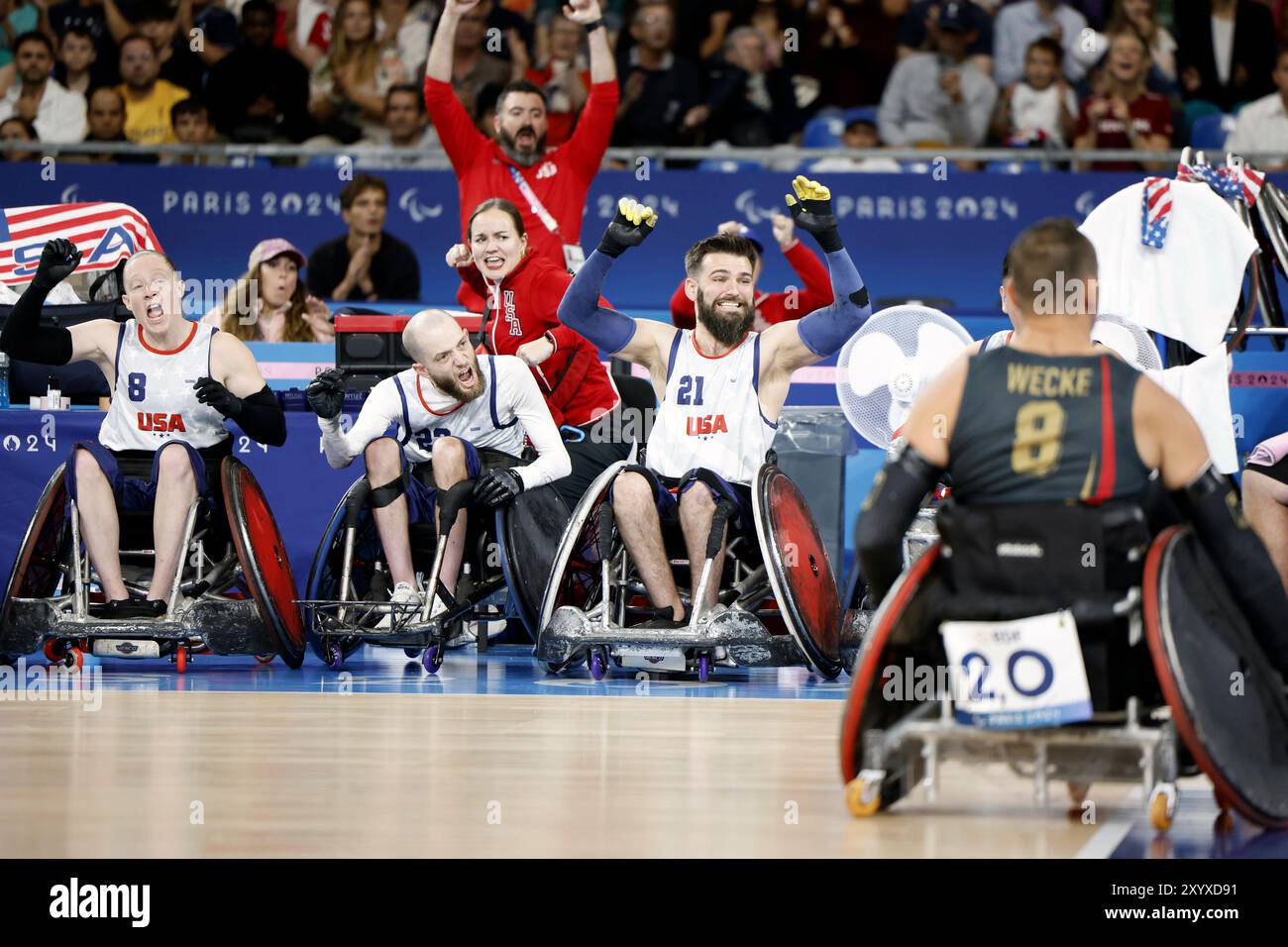 From left, U.S. wheelchair rugby players Sarah Adam, Brad Hudspeth and ...