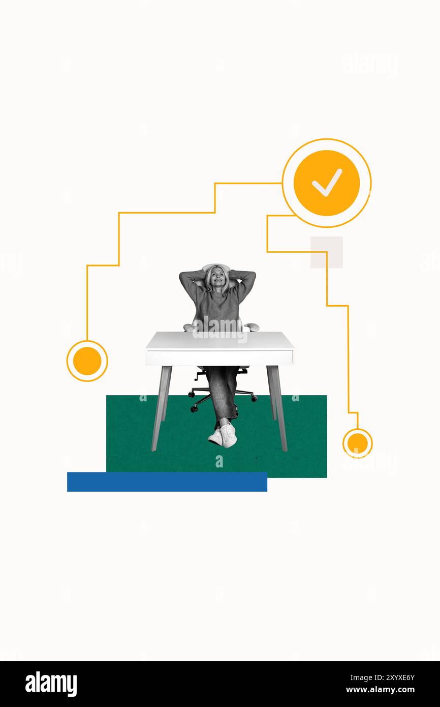 Vertical poster collage mature woman achieve success task done ...