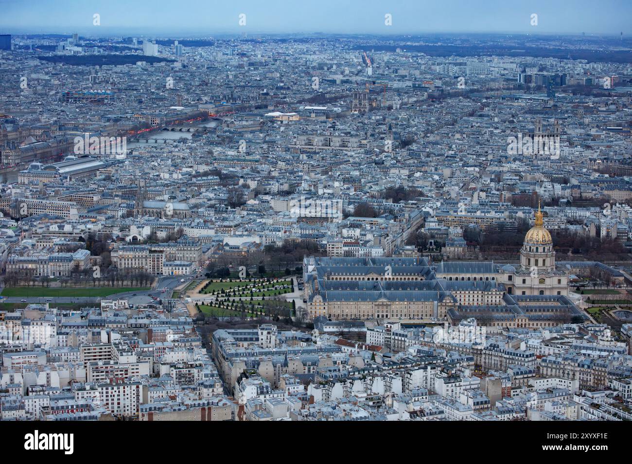 Les Invalides Museum, view from Eiffel tower at sunset in winter Stock ...