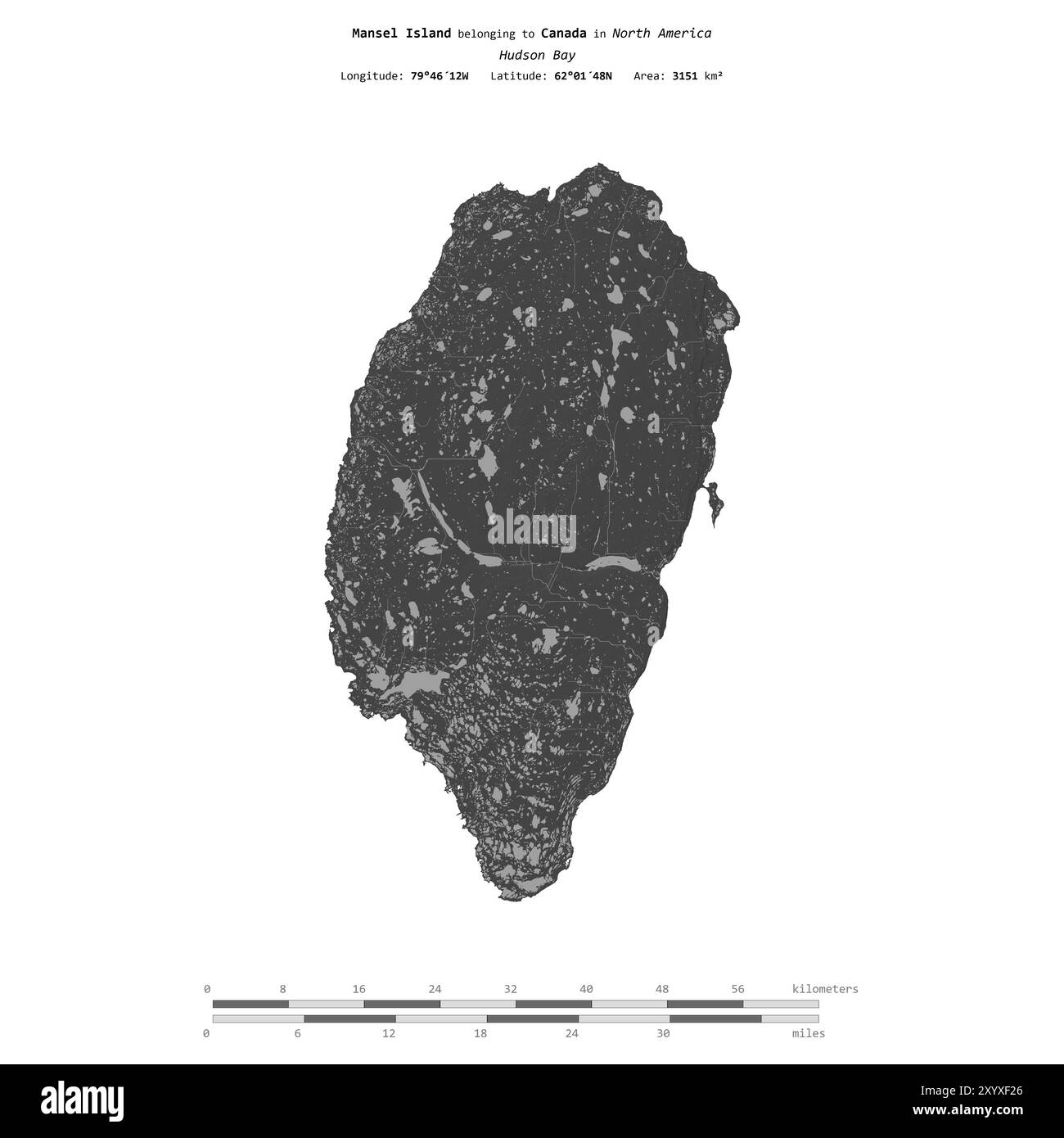 Mansel Island in the Hudson Bay, belonging to Canada, isolated on a ...
