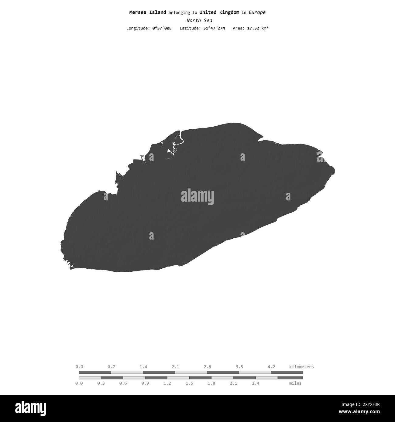 Mersea Island in the North Sea, belonging to United Kingdom, isolated ...
