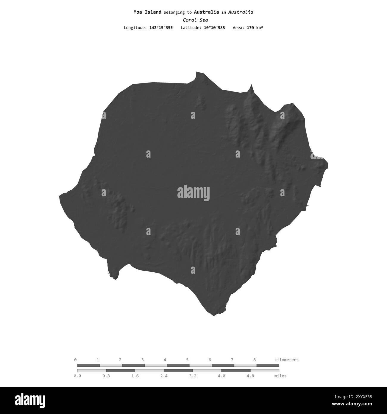 Moa Island in the Coral Sea, belonging to Australia, isolated on a ...