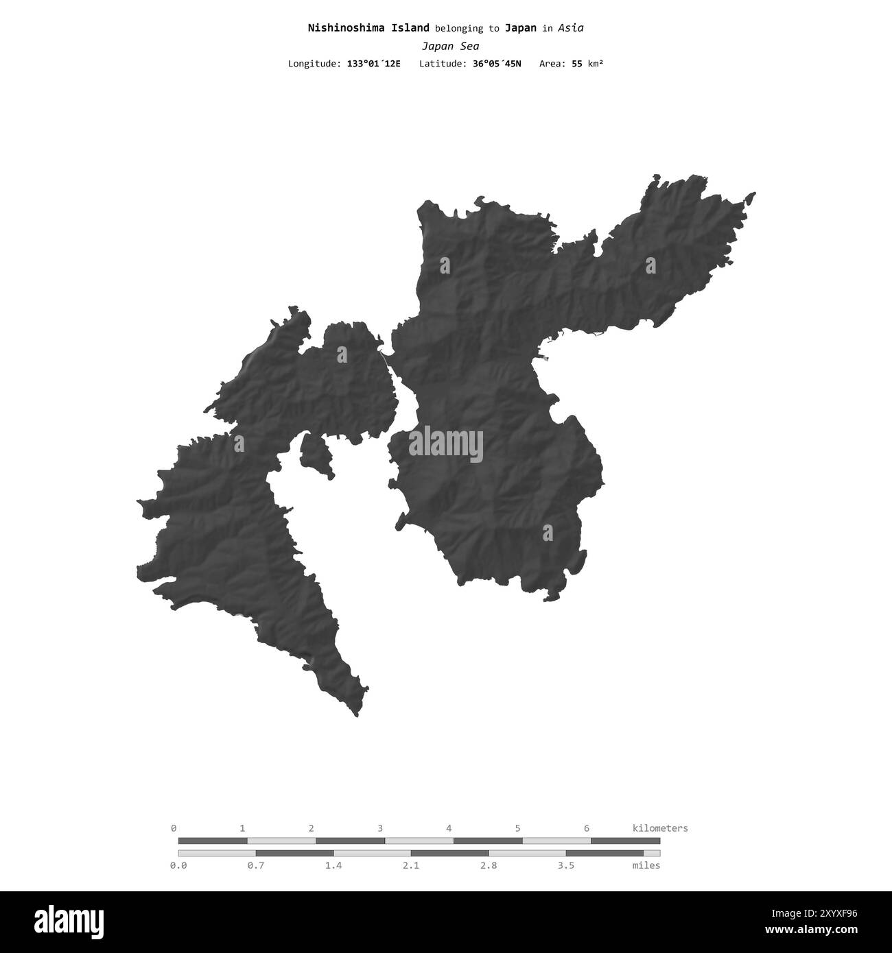 Nishinoshima Island in the Japan Sea, belonging to Japan, isolated on a ...