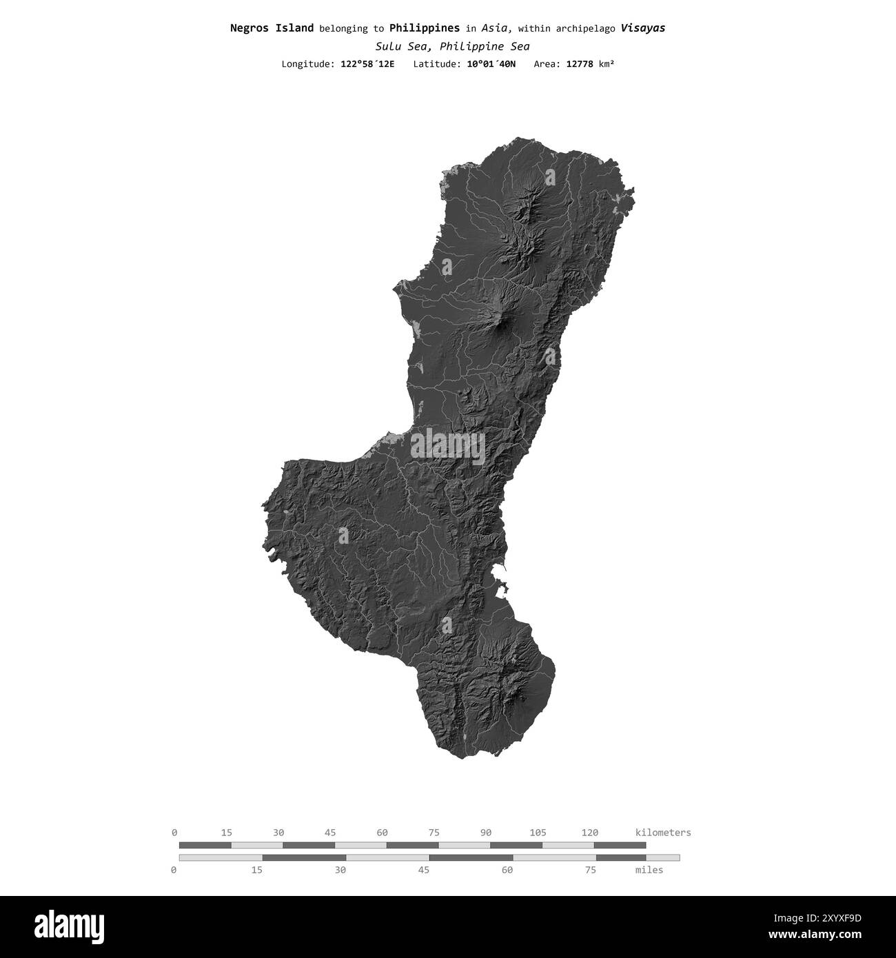 Negros Island in the Sulu Sea, belonging to Philippines, isolated on a ...