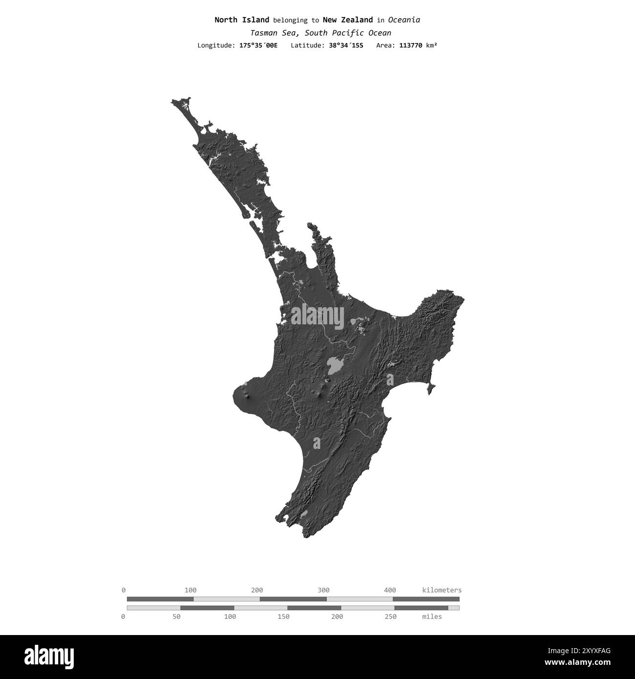 North Island in the Tasman Sea, belonging to New Zealand, isolated on a ...