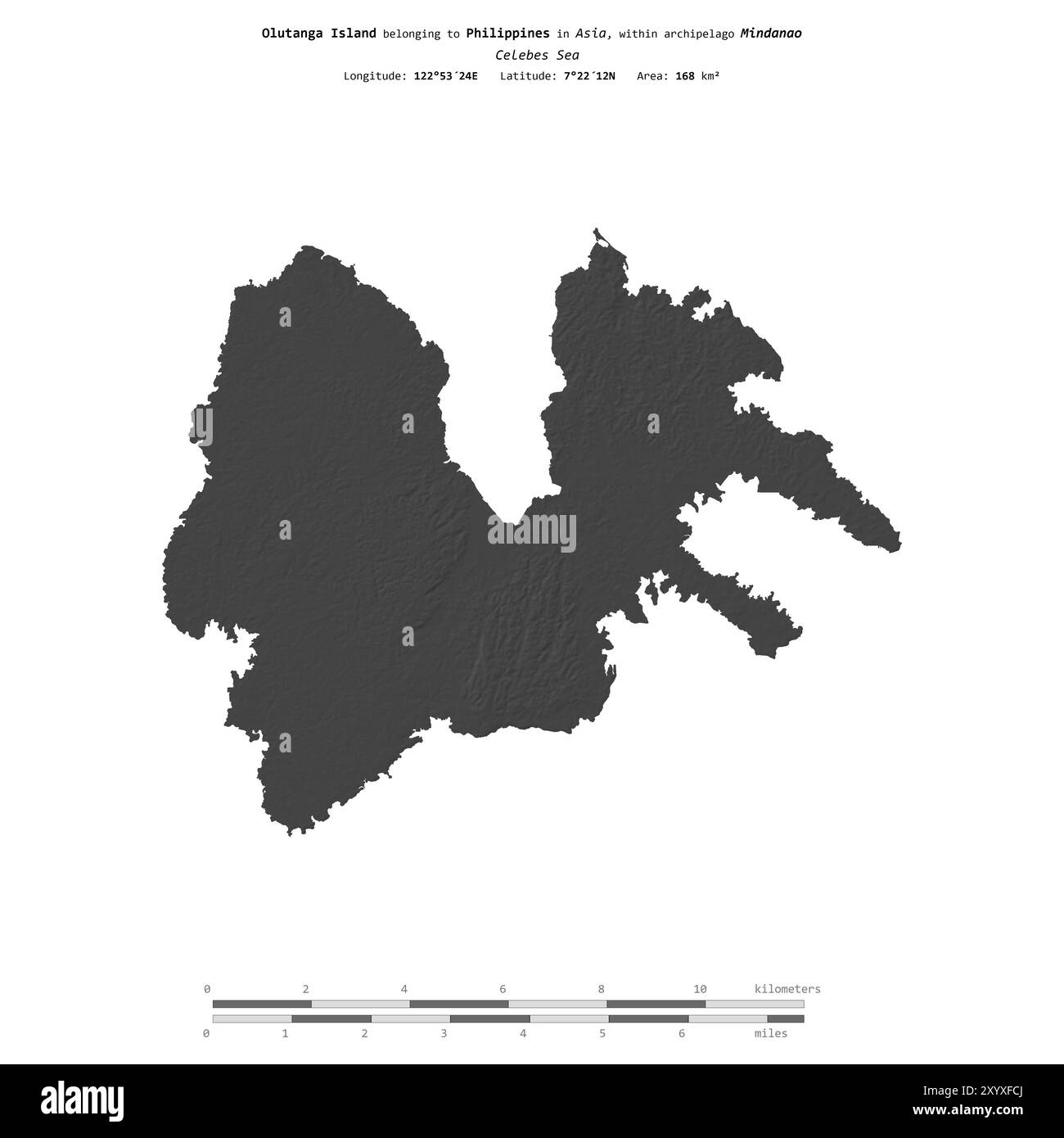 Olutanga Island in the Celebes Sea, belonging to Philippines, isolated on a bilevel elevation ...