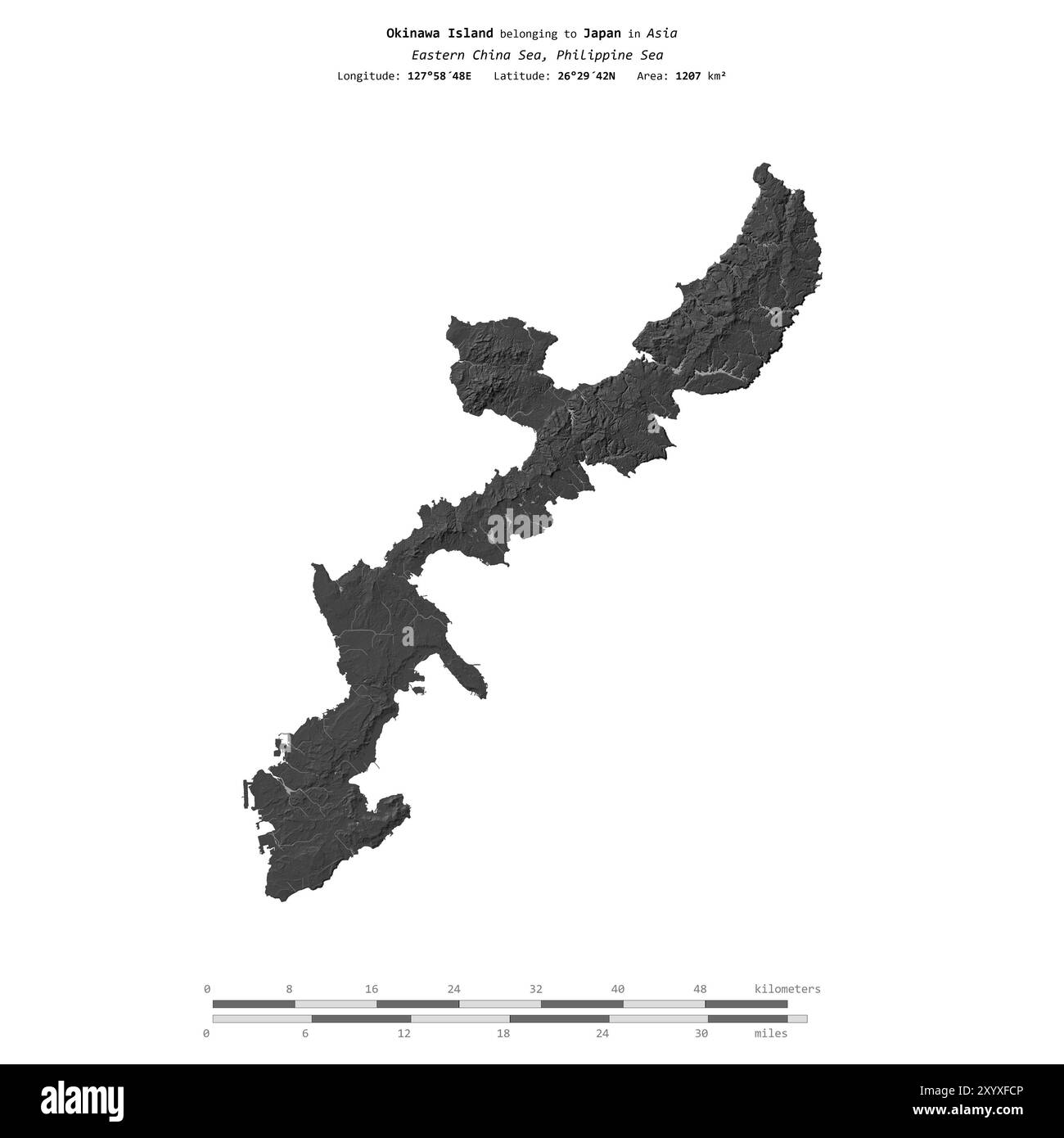 Okinawa Island in the Philippine Sea, belonging to Japan, isolated on a ...