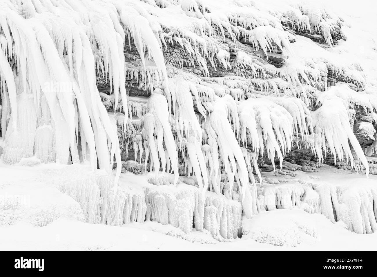 Icicle on a rock, Tornetraesk, Norrbotten, Lapland, Sweden, January ...