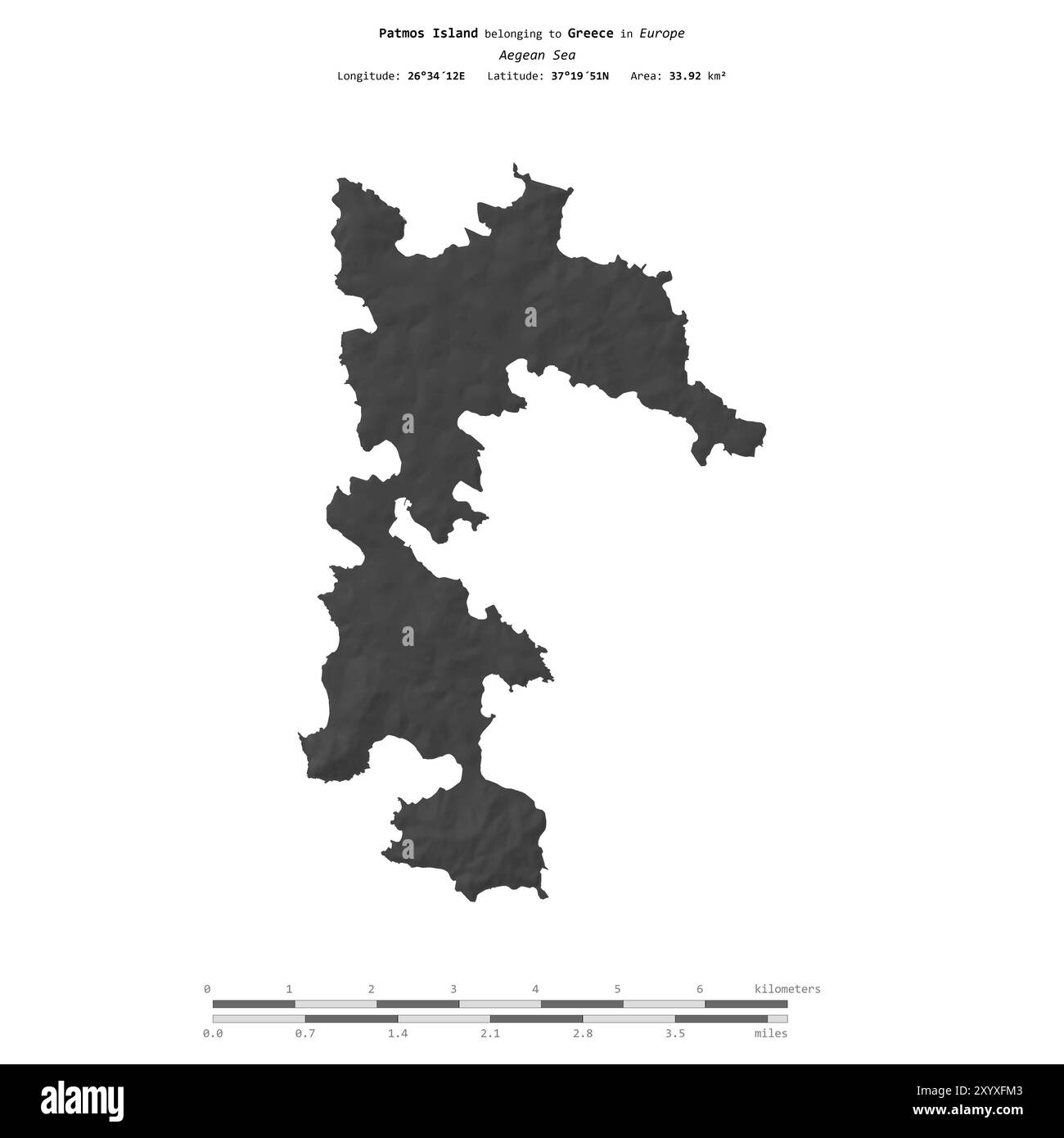 Patmos Island in the Aegean Sea, belonging to Greece, isolated on a ...