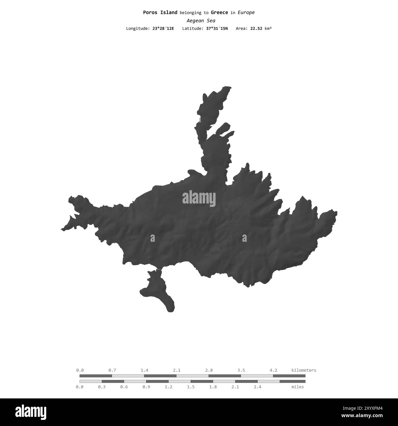Poros Island in the Aegean Sea, belonging to Greece, isolated on a ...