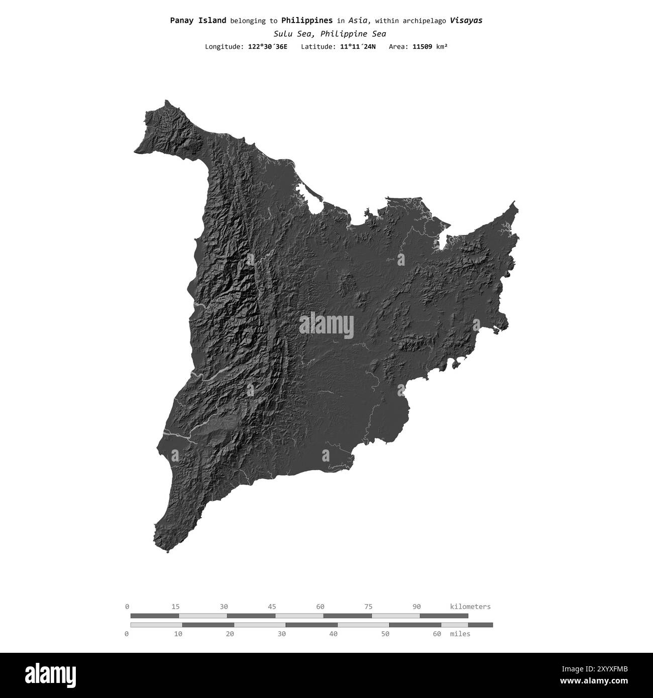 Panay Island in the Sulu Sea, belonging to Philippines, isolated on a ...