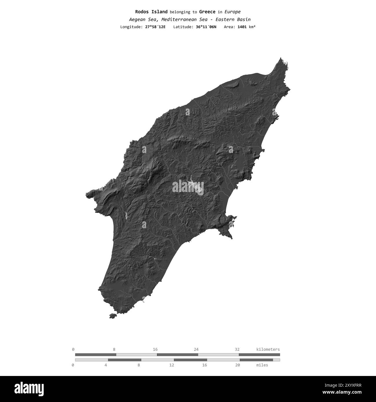 Rodos Island in the Aegean Sea, belonging to Greece, isolated on a ...