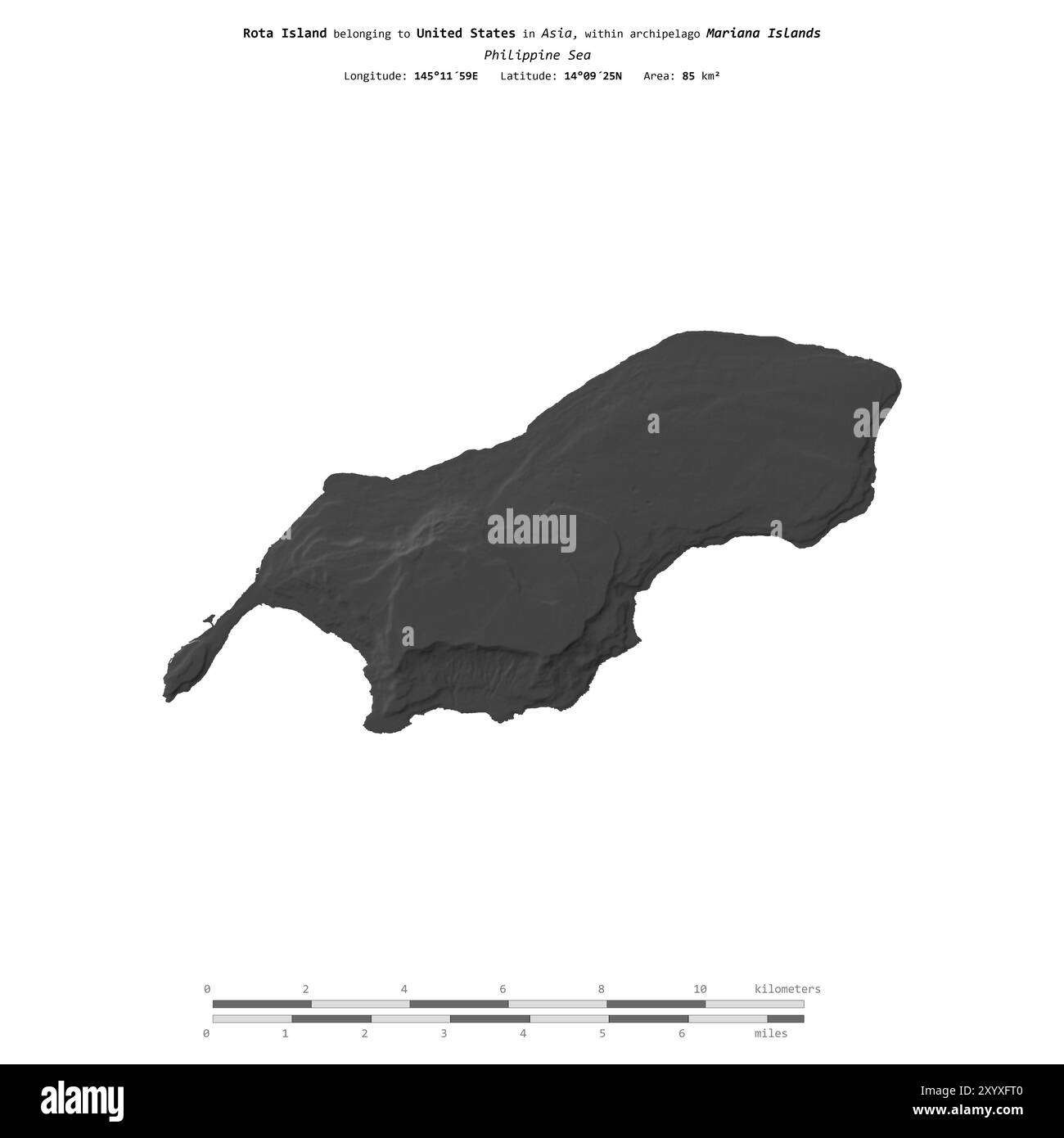 Rota Island in the Philippine Sea, belonging to United States, isolated ...