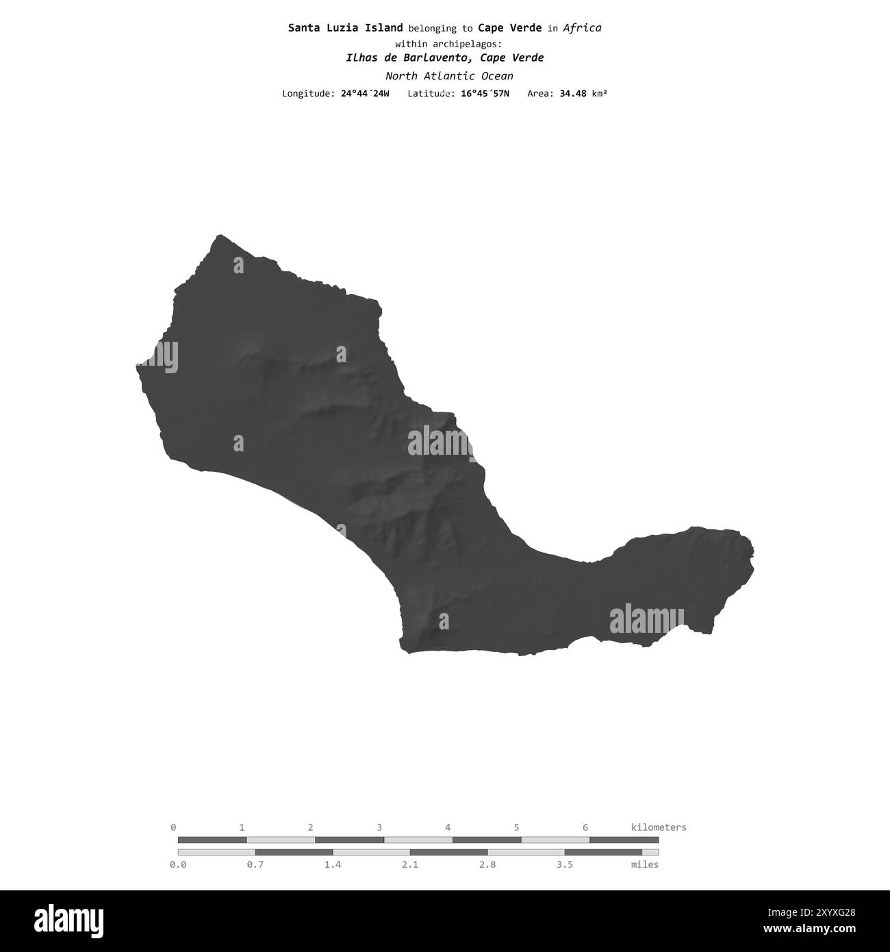 Santa Luzia Island in the North Atlantic Ocean, belonging to Cape Verde, isolated on a bilevel ...