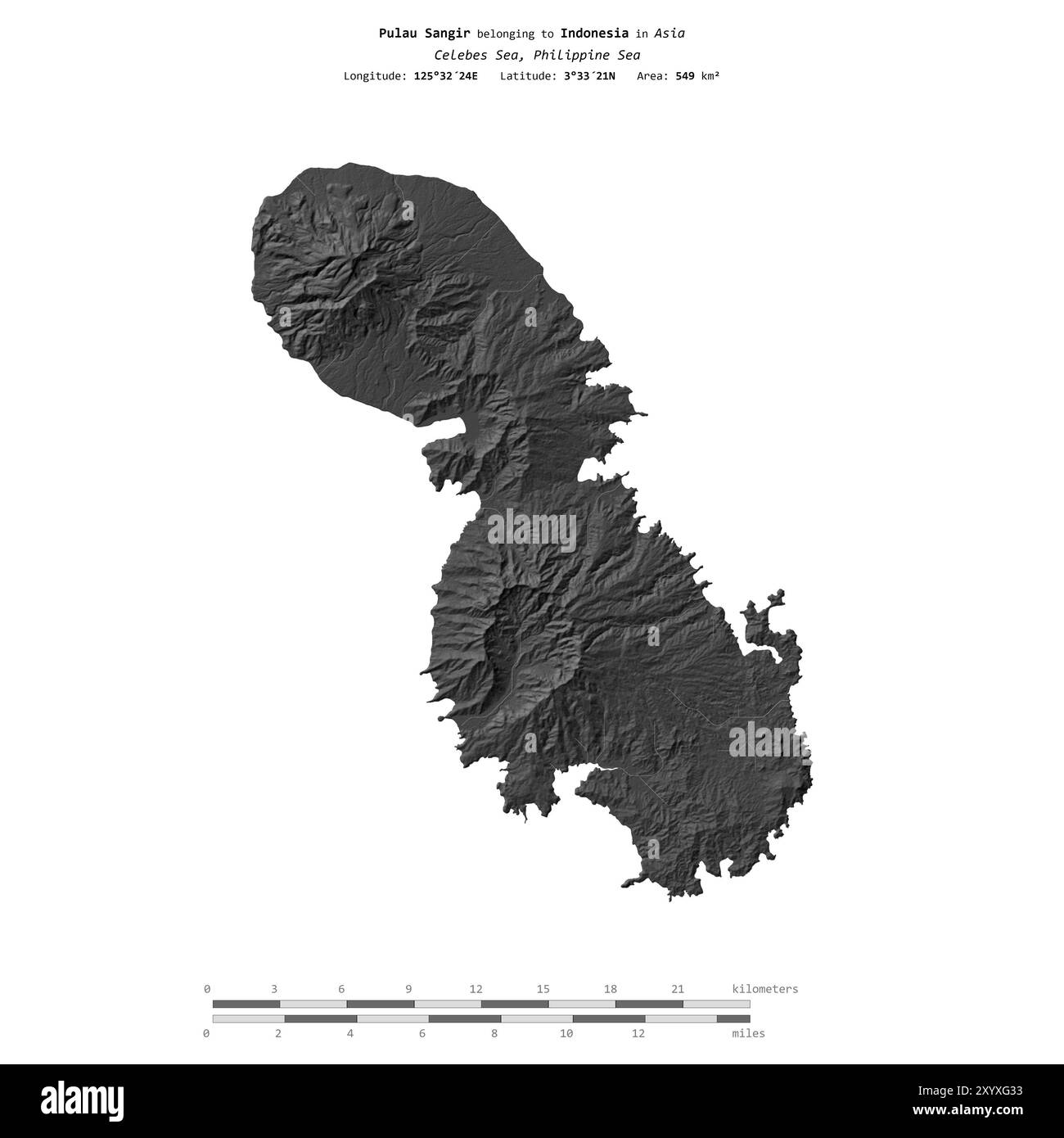 Pulau Sangir in the Celebes Sea, belonging to Indonesia, isolated on a ...