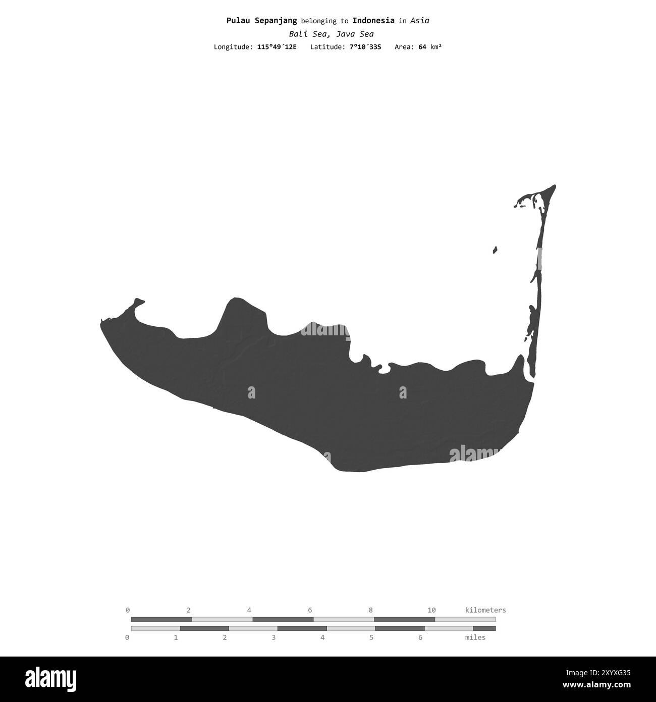 Pulau Sepanjang in the Bali Sea, belonging to Indonesia, isolated on a ...