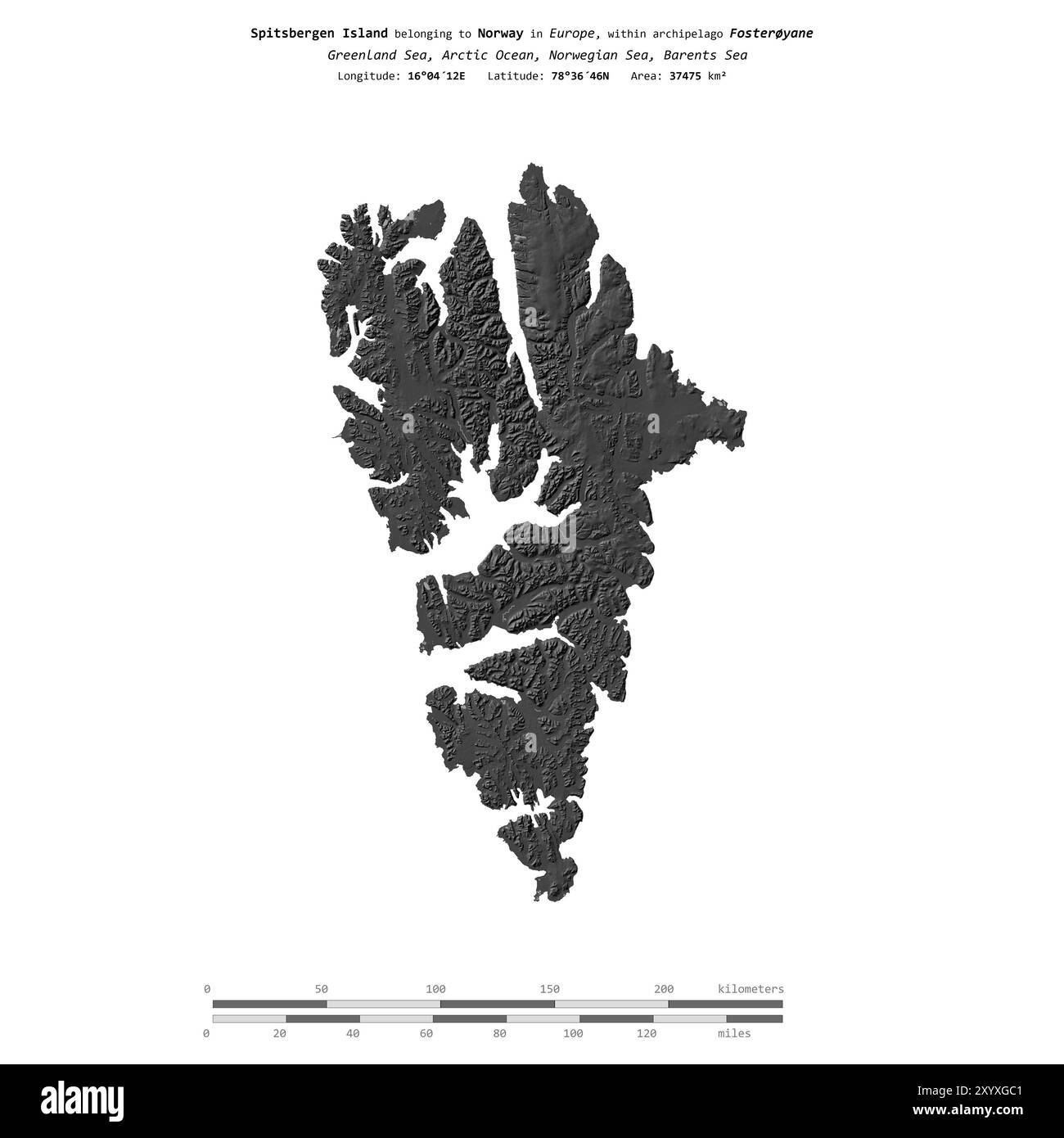 Spitsbergen Island in the Barents Sea, belonging to Norway, isolated on ...