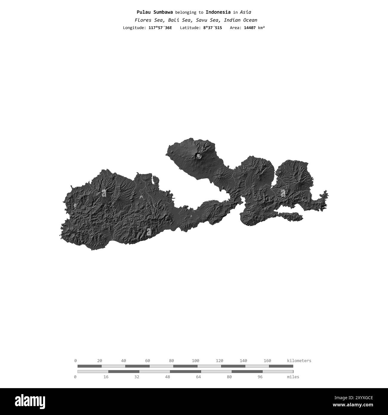 Pulau Sumbawa in the Bali Sea, belonging to Indonesia, isolated on a ...