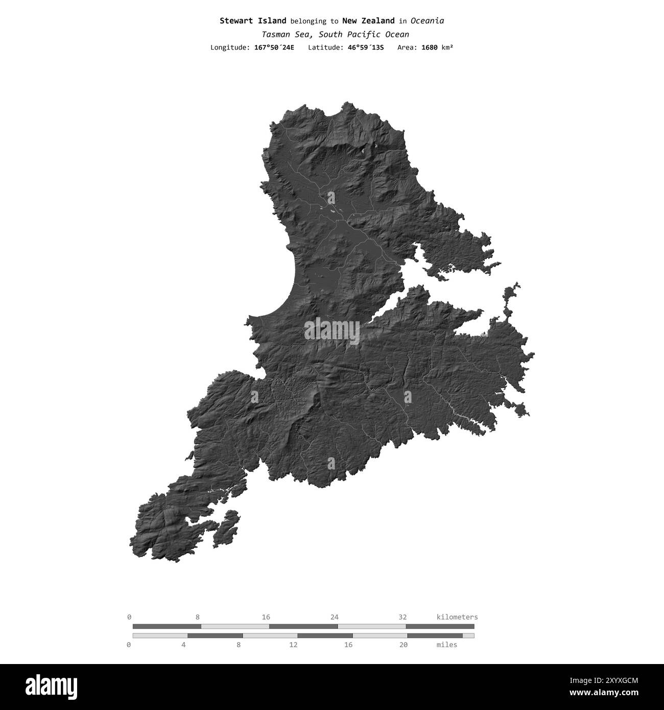 Stewart Island in the Tasman Sea, belonging to New Zealand, isolated on ...
