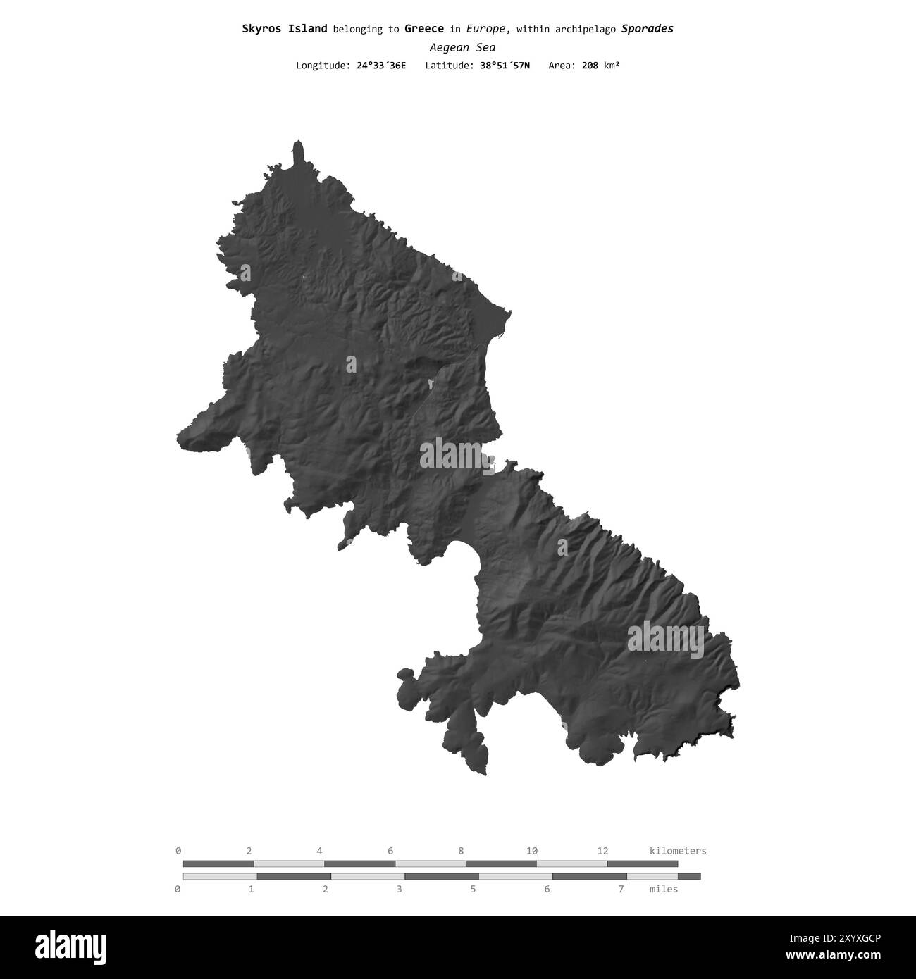 Skyros Island in the Aegean Sea, belonging to Greece, isolated on a ...