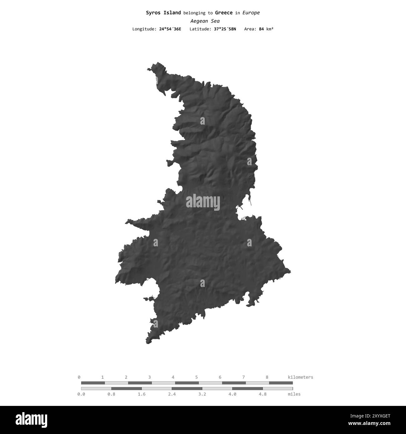 Syros Island in the Aegean Sea, belonging to Greece, isolated on a ...