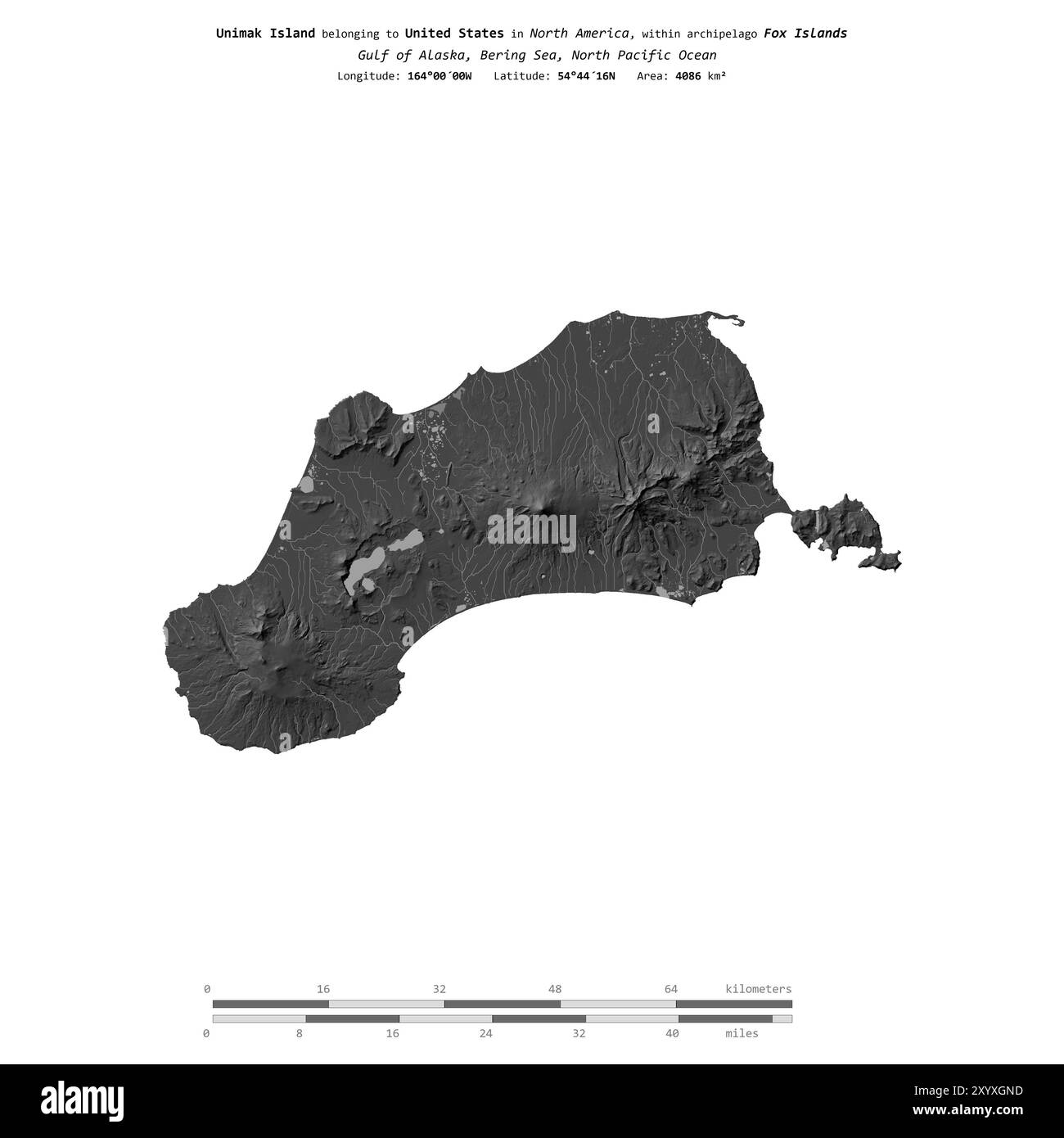 Unimak Island in the Bering Sea, belonging to United States, isolated ...