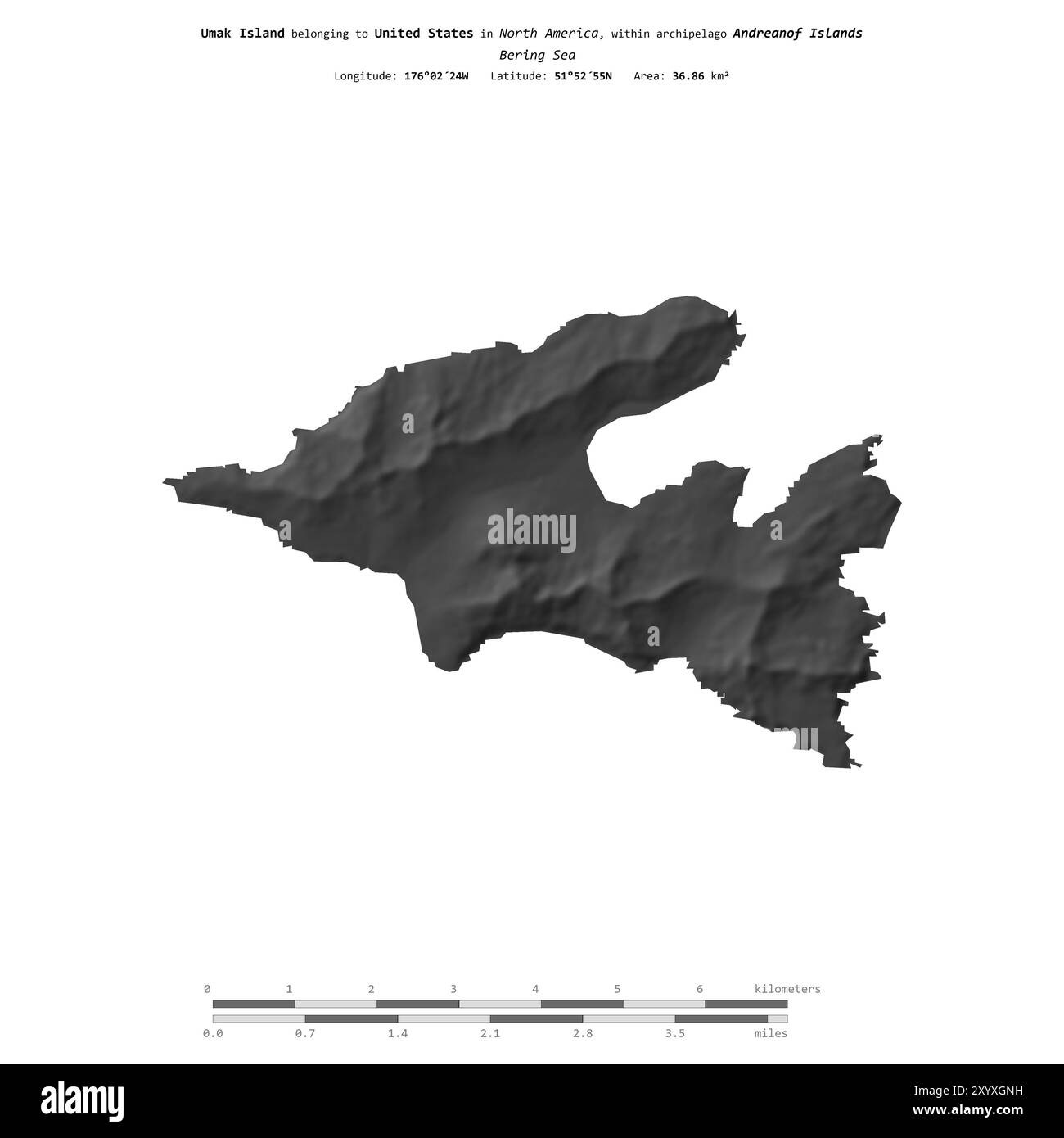 Umak Island in the Bering Sea, belonging to United States, isolated on ...