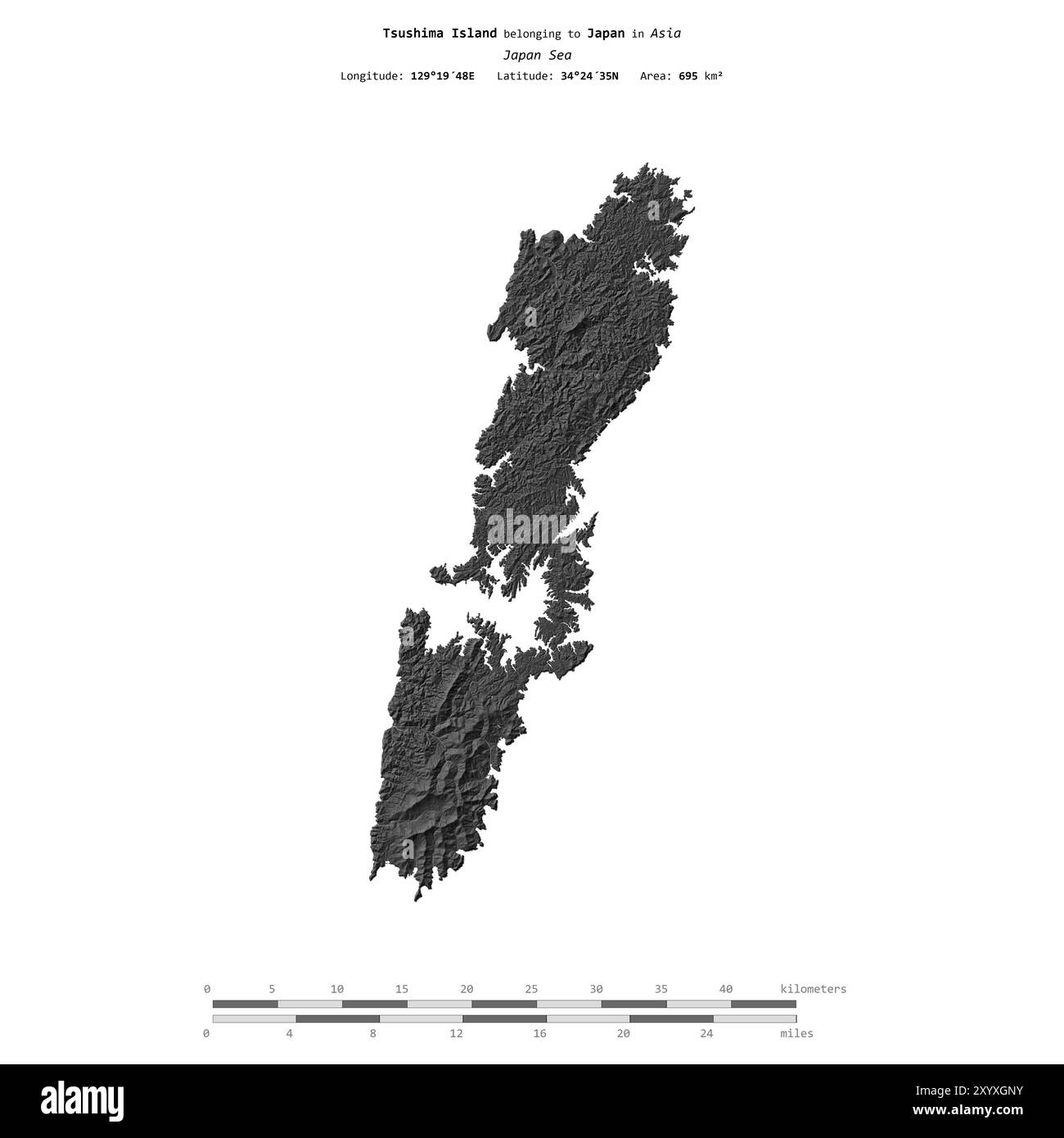Tsushima Island in the Japan Sea, belonging to Japan, isolated on a ...