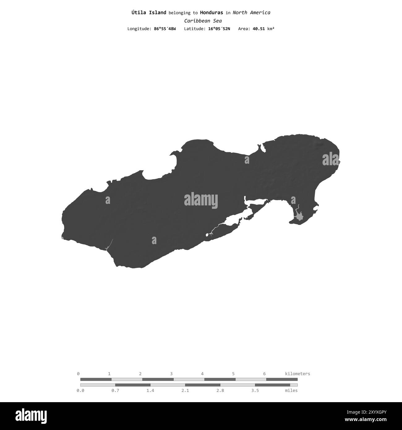 Utila Island in the Caribbean Sea, belonging to Honduras, isolated on a ...