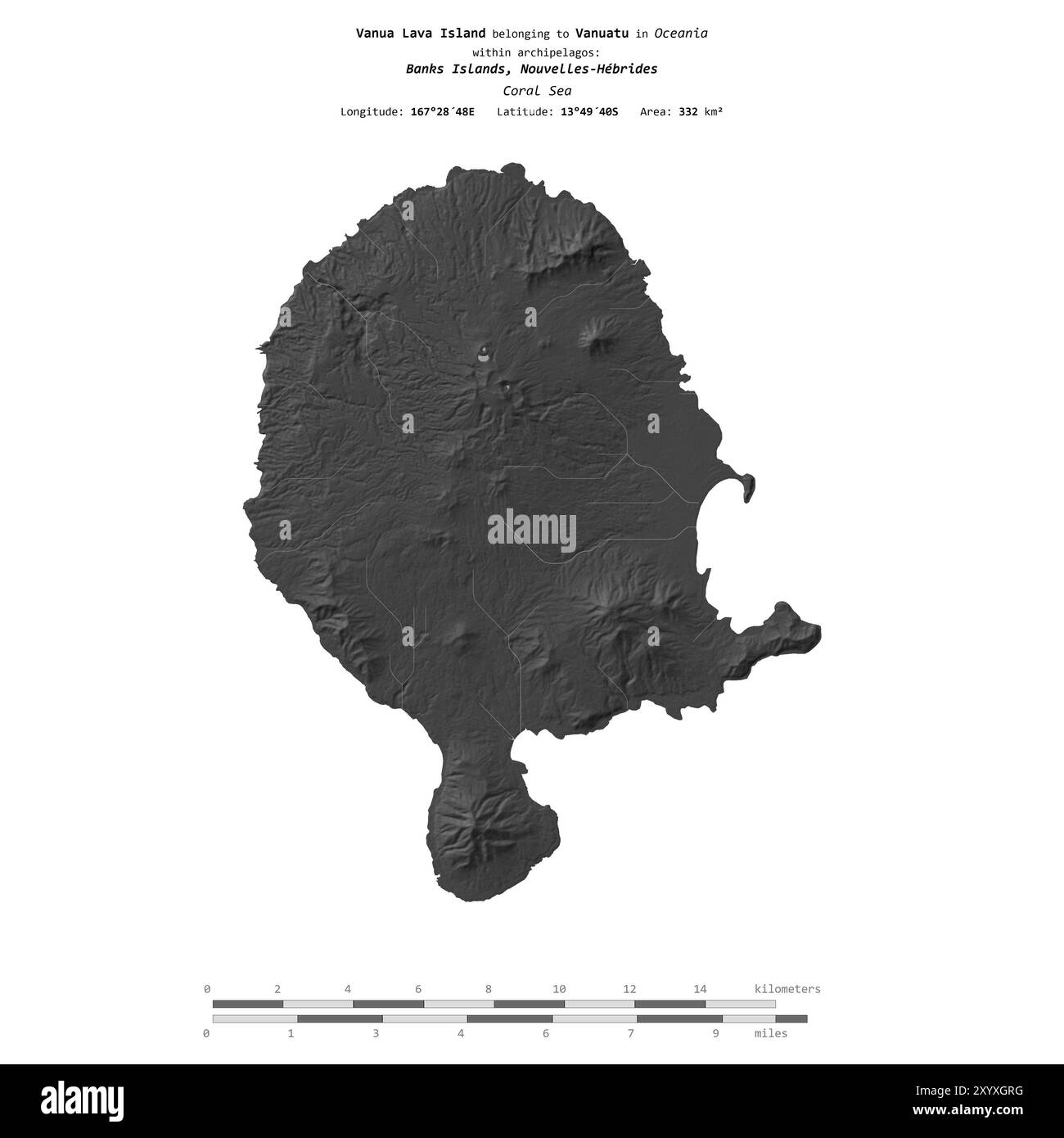 Vanua Lava Island in the Coral Sea, belonging to Vanuatu, isolated on a ...