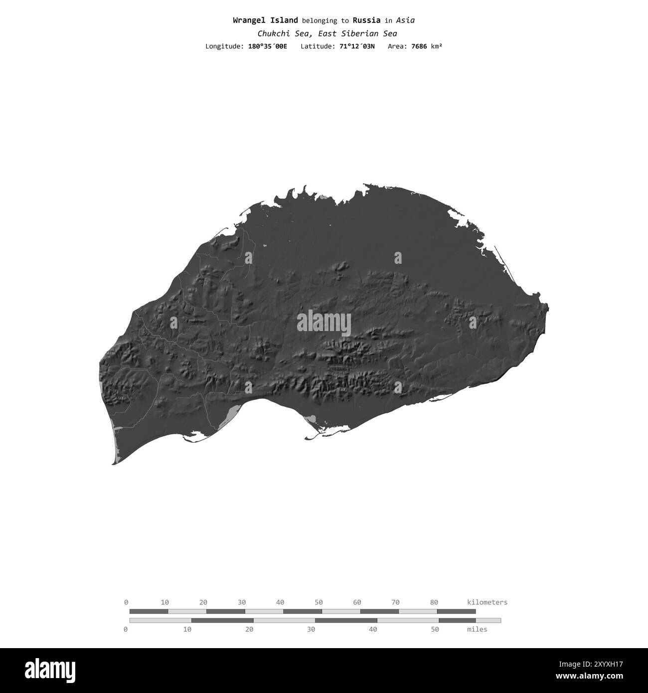 Wrangel Island in the Chukchi Sea, belonging to Russia, isolated on a ...